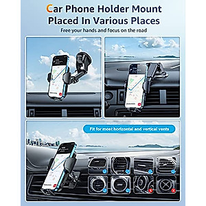Humixx Phone Mount for Car [Military-Grade Super Suction] Universal Hands-Free Car Phone Holder Mount for Dashboard Windshield Air Vent Car Mount for iPhone 14 Pro Max Plus Samsung All Phones & Cars