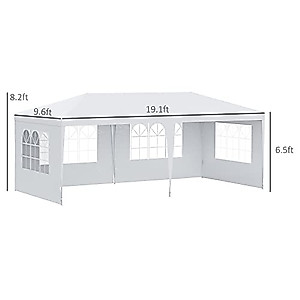 Outsunny Large 10' x 20' Gazebo Canopy Party Tent with 4 Removable Window Side Walls,Wedding, Picnic Outdoor Events-White