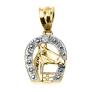10k Yellow Gold Lucky Diamond Horseshoe with Horse Head Pendant