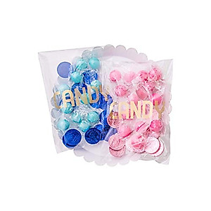 Sweet Details Party Co. Cellophane 'Candy' Bags (100 Pack) Gold & Clear Goodie Bags for Candy Bar & Buffet Gifts- Wedding/Birthday Party Favor Bags- Self-Sealing & Resealable Adhesive - NO Ties!