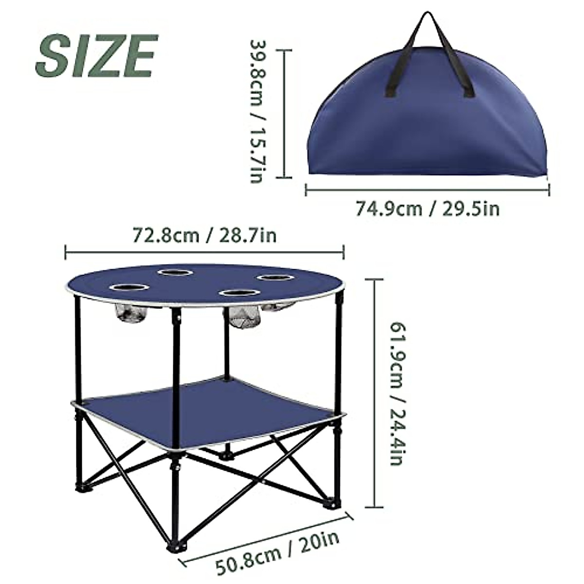 LESES Portable Picnic Table with Shelf Beach Table Outdoor Folding Camping Tables That Fold Up Lightweight with Cup Holders with Storage Bag