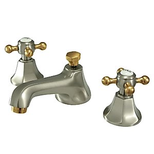 Kingston Brass KS4469BX Metropolitan Widespread Lavatory Faucet with Metal Cross Handle, Brushed Nickel and Polished Brass