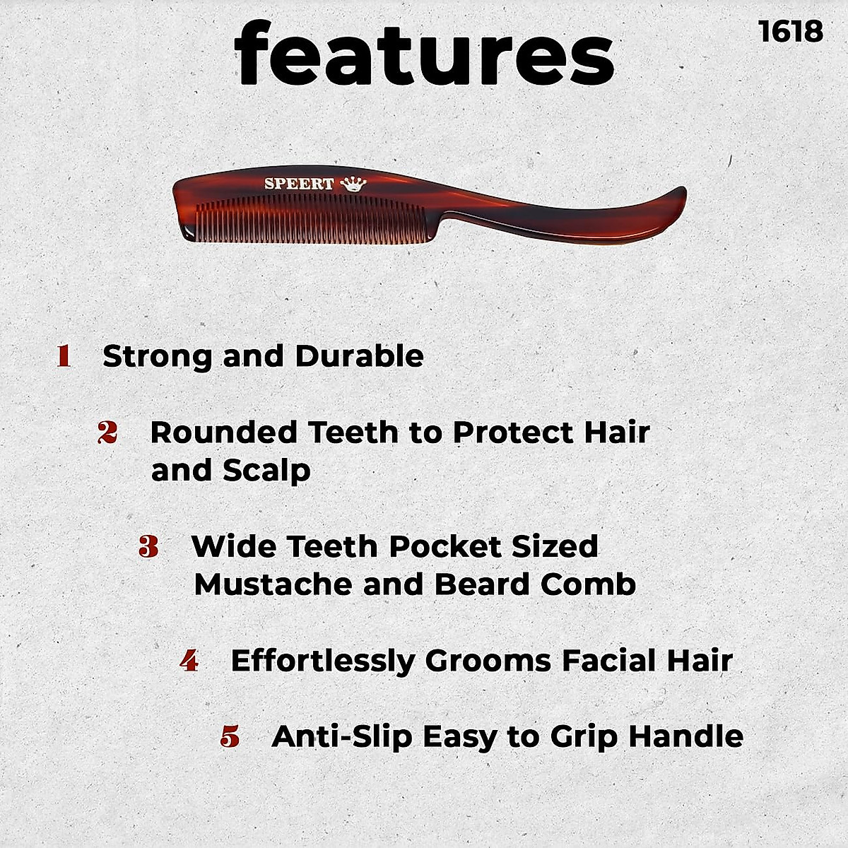 Speert Handmade Wide Tooth Mustache Beard Comb - Swiss Craftsmanship, Tortoise Havana Acetate, Thick Coarse Hair, Pocket Sized, Facial Hair Grooming, Beard Straightener, Growth Care, Styling, Wet Comb