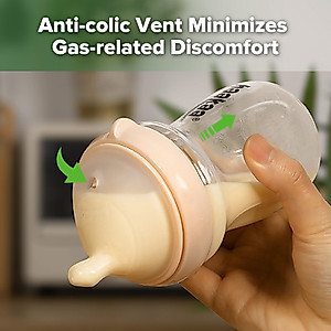 haakaa Gen.3 Natural Glass Baby Bottle Wide Neck Anti-Colic Variable Flow Nipple - Easy to Clean & Latch for 6M+ Breastfed Babies, Newborn Registry Essentials,BPA-Free, 6.3 oz/180 ml, Peach