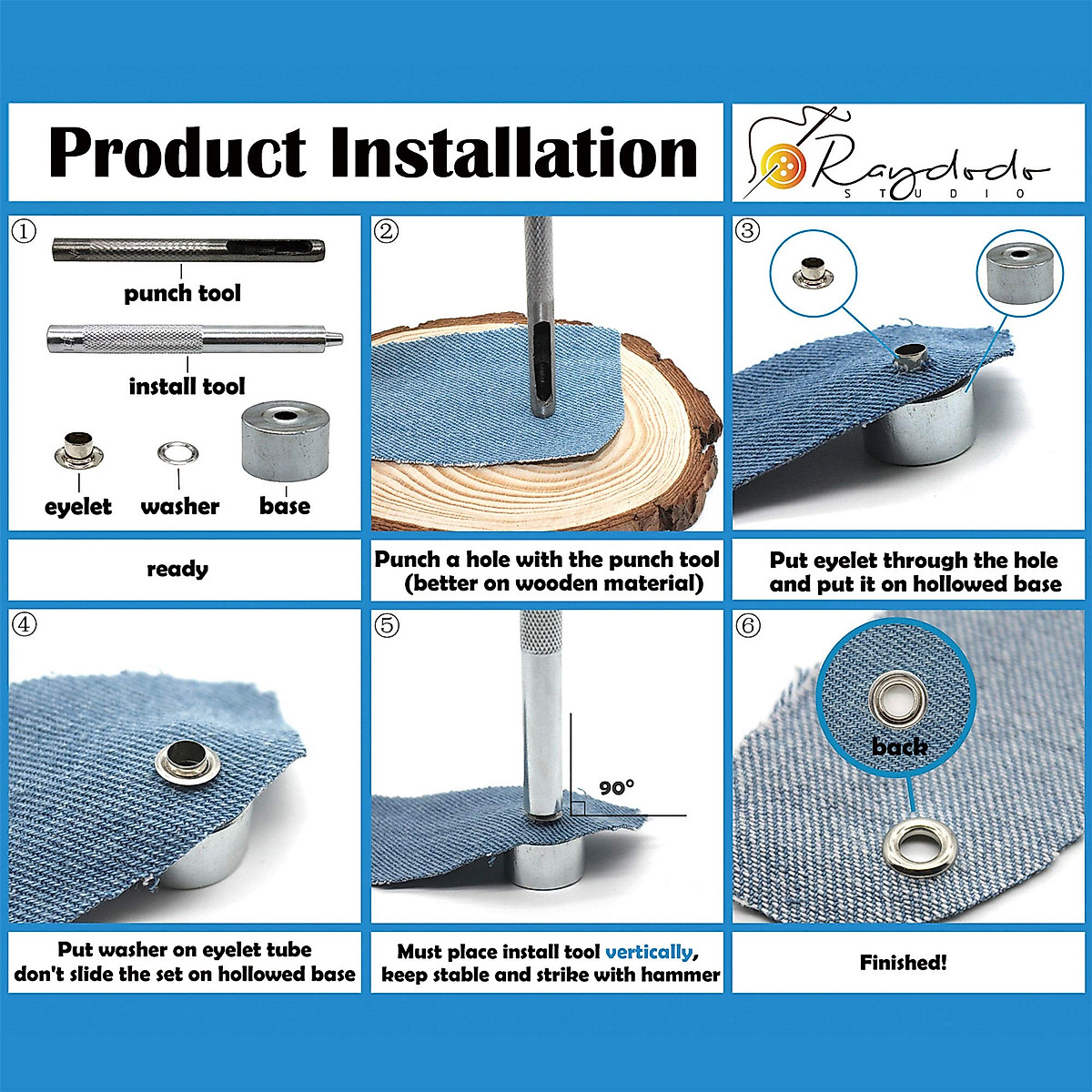 Raydodo 200 Sets Reinforced Grommet Kit, 3/16 Inch Metal Brass Eyelet Kit with 3 Pieces Grommet Tool Boot Eyelet Repair Kit and Grommets for Fabric, Tarps, Leather, Belt with Storage Box