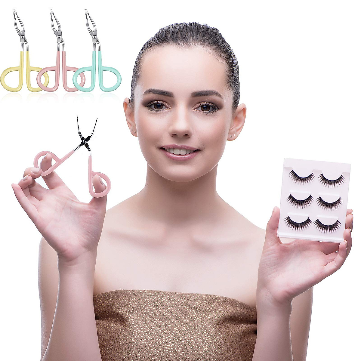 Maitys 6 Pcs Stainless Steel Eyebrow Scissors Tweezers Handle Shaped Tweezers Clip, Flat Straight Tip Brow Hair Plucker Remover Facial Hair Eyebrows Care Men Women, 3 Colors