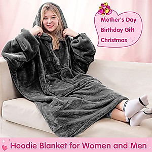 Waitu Wearable Blanket Sweatshirt Gifts for Women and Men, Super Warm and Cozy Giant Blanket Hoodie, Thick Flannel Blanket with Sleeves and Giant Pocket - Dark Gray