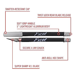Excel Blades Soft Grip Craft Knife Set, Soft Grip Fine Point Angled Blades for Precision Cutting & Trimming, Multi-Purpose Hobby, Scrapbooking, and Crafting Tools, Blue, 3-Pack