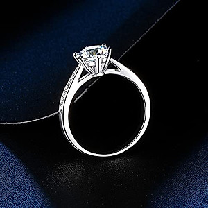 Moissanite Rings for Women，Six Prong Solitaire Moissanite Engagement Ring,Classic 2CT D Color VVS1 Clarity Round Cut Solitaire Engagement Ring for Women, 925 Sterling Silver in 18K White Gold plated with Certificate of Authenticity