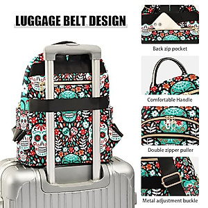 Yasala Halloween Women Backpack Sugar Skull Cute Flower Blue Travel Bag Compact Daily Bag Diaper Bag