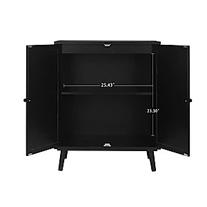 ORRD Sideboard Buffet Cabinet, High Kitchen Storage Cabinet with Rattan Doors and Adjustable Shelves, Accent Home Furniture for Living Room, Bedroom (Black)