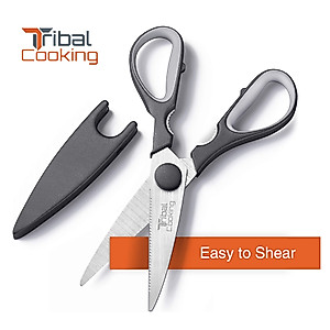 Tribal Cooking Kitchen Scissors - 8.8-Inch Professional Kitchen Shears - Heavy Duty, Stainless Steel, Dishwasher Safe - Micro Serrated Edge Cuts Food, Meat, Poultry - Sharp Utility Scissors.