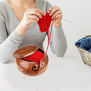 LEMCC Wooden Yarn Bowl with Lid Handmade Knitting Wool Storage Basket with Holes Crocheting Accessories Kit Organizer for Mothers Day and Christmas Gift, Medium