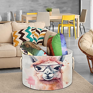 OMFUNS Alpaca Animal Round Storage Basket Extra Large Cute Alpaca Laundry Hamper Basket for Blankets Clothes Cotton Rope Basket Towel Nursery Baby Toy Pet Basket Decorative