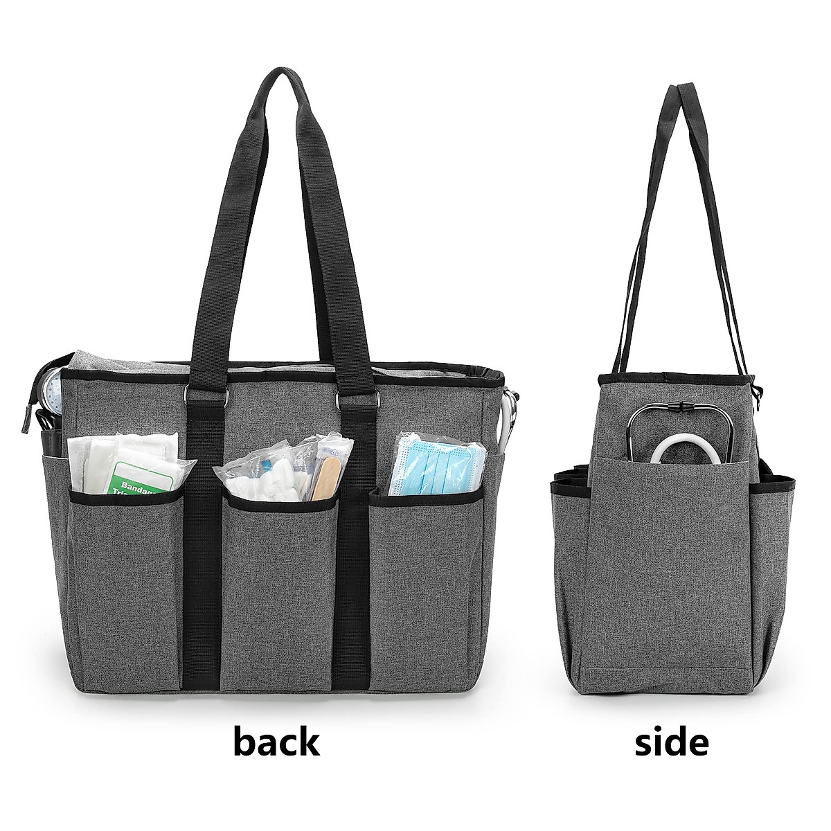 LoDrid Nurse Bag with Bottom Pad, Large Home Health Nurse Bag, Medical Assistant Bag with Multiple Pockets Features, Nurse Equipment Bag for Work, Grey, Bag Only