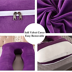 U Shaped Pregnancy Pillow, Full Maternity Body Pillow for Sleeping with Velvet Cover, Support for Back, Hips, Legs, Belly for Pregnant Women, 1.6kg, 46IN, Purple