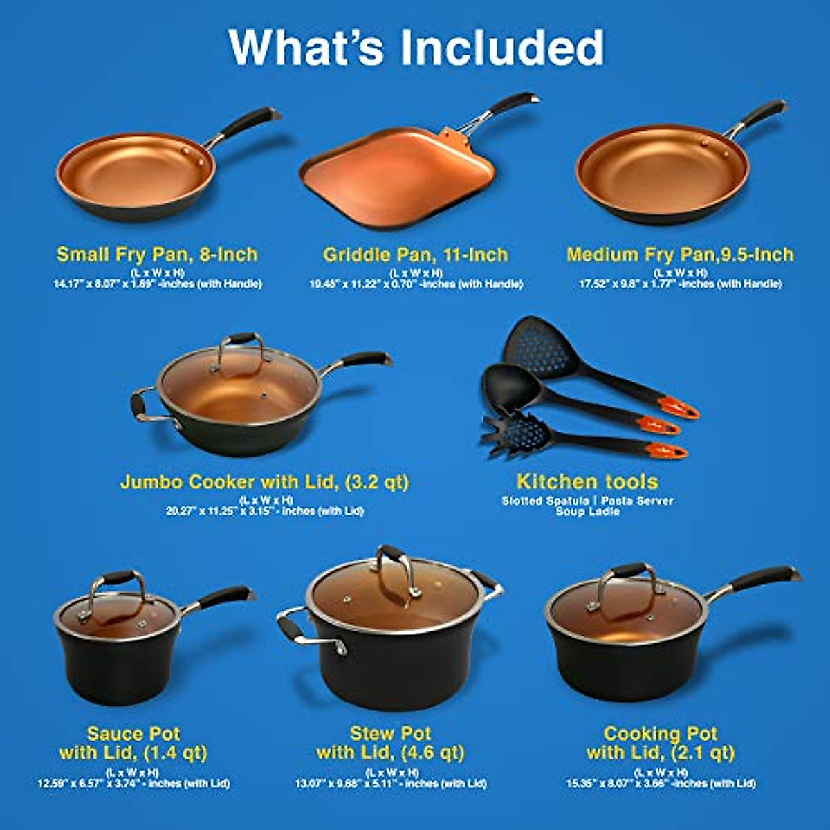 NutriChef Stackable Pots and Pans Set – 14-pcs Luxurious Stackable Cookware Set – Sauce Pans Nonstick Set with Lids– Healthy Food-Grade Copper Non-Stick Ceramic Coating - PTFE, PFOA, and PFOS Free