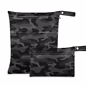 Baofu Camo Pattern Wet Dry Bags Sets Waterproof Reusable Travel Beach Baby Cloth Diaper Wet Dry Bags Organizer with Two Zippered Pockets for Swimsuit and Gym,2Pack