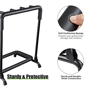 Superlative Stands Multiple Guitar Stand Rack; Foldable Display Holder for 3 Guitars; Electric Bass Stage Display Holds Up to Three Black