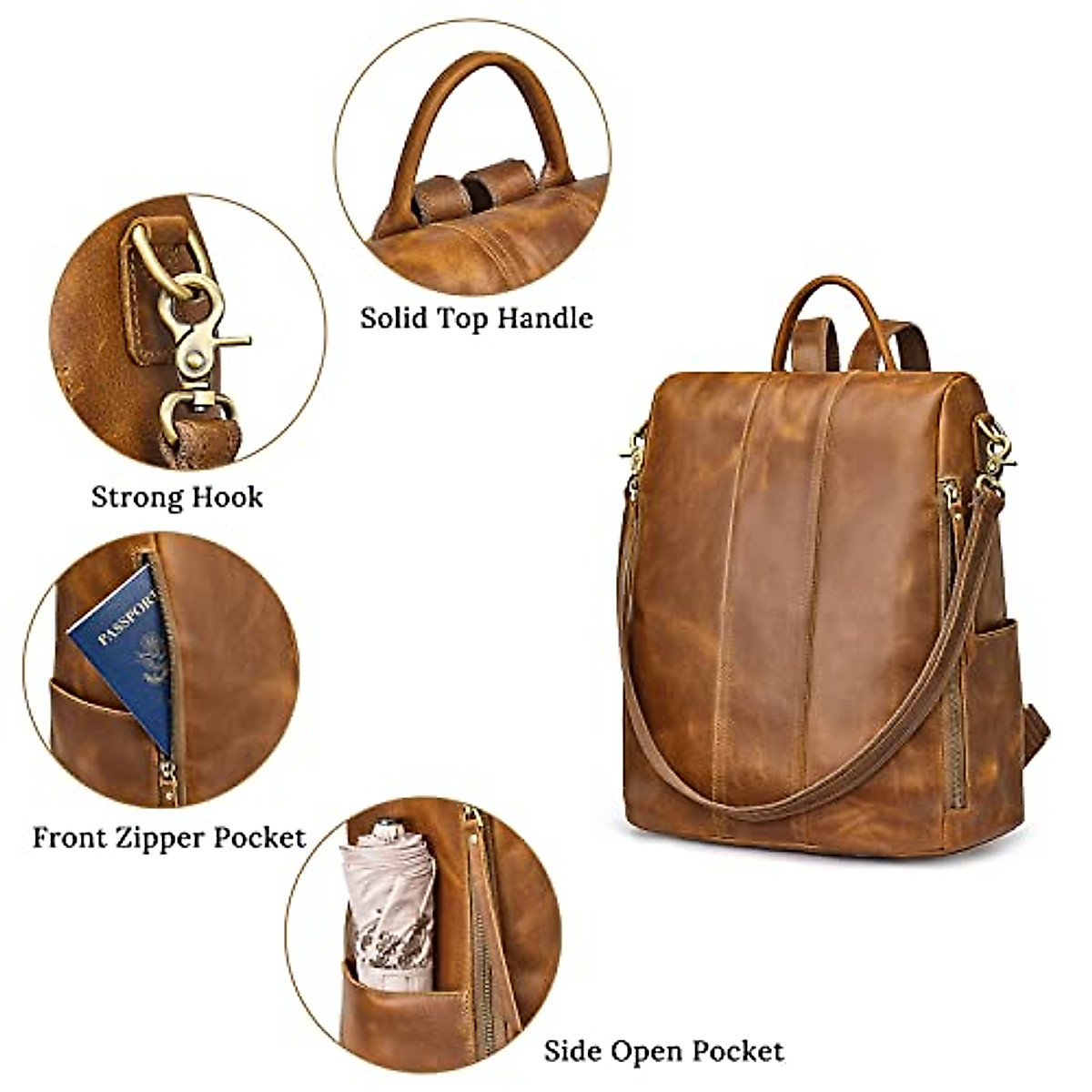 S-ZONE Women Genuine Leather Backpack Purse Retro Anti-theft College Shoulder Bag