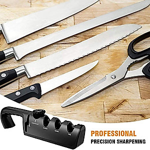 NCRD 4-in-1 Kitchen Knife Accessories: 3-Stage Knife Sharpener Helps Repair, Restore and Polish Blades, Diamond Ceramic Sharpen Polish & Grind Knife Sharp