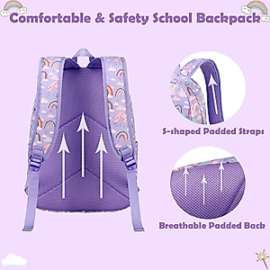 Rainbow Backpack for Girls, 3PCS Rainbow Backpack with Square Lunch Bag & Pencil Case Set for Girls, Large Capacity Kids School Bookbag Set for Preschool Kindergarten Elementary School