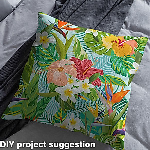 Palm Tree Fabric by The Yard, Floral Leaves Upholstery Fabric, Hawaiian Tropical Botanical Decorative Fabric, Exotic Flower Indoor Outdoor Fabric, DIY Art Waterproof Fabric, Green Red, 1 Yard