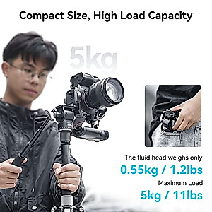 SmallRig Video Head for Vertical/Horizontal Shooting, Tripod Pan Tilt Fluid Head with Telescopic Handle and Switchable QR Plate for Arca, Max Load 5kg / 11Ibs for Camcorder, Mirrorless, DSLR - 4104
