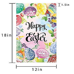 Funnytree Happy Easter Garden Flag Colorful Eggs Outdoor Decor Watercolor Spring floral Yard Flags Farmhouse Decoration Vertical Double Sided 12x18in