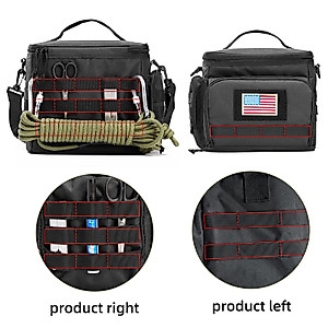 UMUFUKA Lunch Box for Men, Tactical Lunch Cooler Tote,Insulated Lunch Bag Adult, With Detachable MOLLE Water Bottle Pouch, Men Leakproof Lunch Bag for Work Picnic (Black)