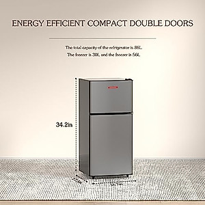 SAGENHAFT Double Door Mini Fridge with Freezer, 3.5 Cu.Ft Compact Refrigerator with Adjustable Thermostat,Compact Refrigerator for Bedroom, Dorm,Home Office,Black