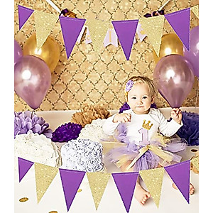 Graduation Party Decorations Purple Gold 2023 NYU/Purple Gold Birthday Party Decorations for Women/2pcs Triangle Bunting Banners for Women's 40th/50th Birthday Purple Gold Wedding Decorations