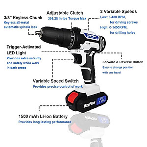 21v Cordless Power Drill Combi Driver Electric Screwdriver Tools Kit,2 Variable Speed 25+1 Torque Setting,29pcs Drill/Driver Bits