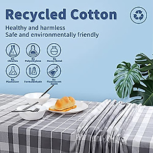 QUILTINA Waterproof Table Cloth for Kitchen Dining, Rustic Tablecloth of Recycled Cotton, Simple Style Large 60"x84" Rectangle Handcrafted Tablecloth is Anti-Fading, Wrinkle Free & Washable, Grey Grid