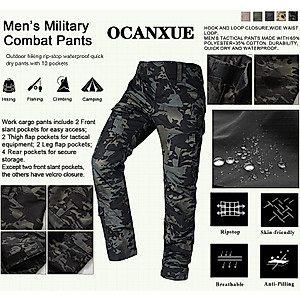OCANXUE Men's Tactical Pants Camo Cargo Pants Ripstop Work Hiking Pants with 10 Pockets No Belt Size 38