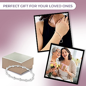 Shop LC 925 Sterling Silver Bracelets for Women - Beads Ball Station Stretchable Bracelet - Beaded Stretch Jewelry Gifts for Women for Her Birthday Gifts