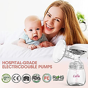 Lulia Electric Breast Pump with 10 Breastmilk Storage Bags, Breastfeeding Pump with 4 Modes and 9 Levels, Portable Breast Pump with 24mm Flanges, Strong Suction Power, Quiet, Pain Free