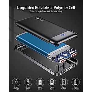 ENEGON 10000mAh Power Bank Fast Charging 12V/1.65A(PD 20W Max) with USB-C Wall Plug, Portable Chargers Slim Cell Phone External Battery Pack for iPhone 14 13 12 11 Pro Max Plus XR SE