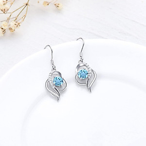 Seiyang Sterling Silver Created Aquamarine Dangle Drop Earrings March Birthstone Dangle Earrings for Women