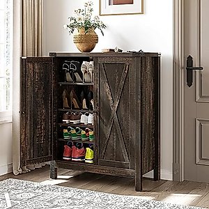 YITAHOME Shoe Cabinet with Doors, Farmhouse 5-Tier Shoe Storage Cabinet for Entryway, Large Capacity Wooden Shoes Rack Organizer for Entryway/Hallway/Closet, Dark Rustic Oak
