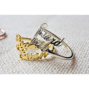 RMREWY 925 Sterling Silver Double Name Ring Personalized Name Ring Adjustable Name Ring Custom Mother Day Jewelry Birthday Gift for Women Mom, Size 5-12