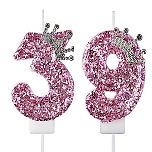 VSHILI 39 93 Birthday Candles, 39th 93rd Cake Candles, Pink Birthday Number 39 93 Candles Cake Topper Decorations for Party Men Women