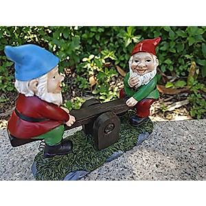 KEONSEN Funny Garden Gnome, Gnomes Decorations for Yard, Large Cute Tree Decorations Outdoor Swing Gnome, Creative Funny Garden Sculptures & Statues Hanging Garden Decor (Seesaw Gnomes)