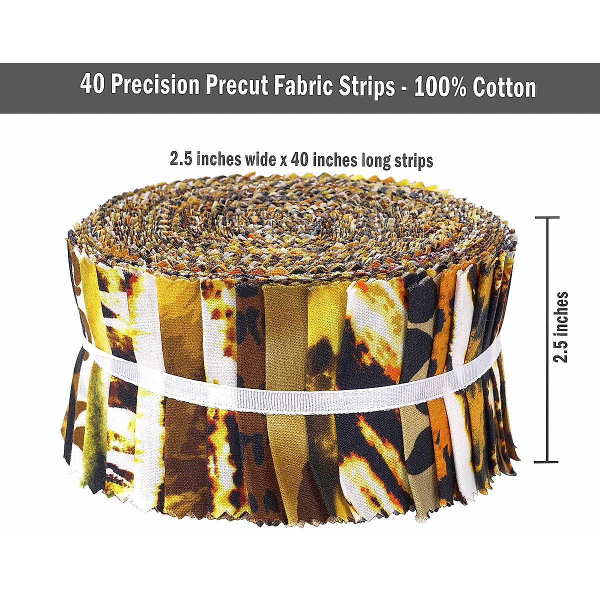 Soimoi 40Pcs Animals Print Cotton Precut Fabrics for Quilting Craft Strips 2.5x42inches Jelly Roll - Yellow