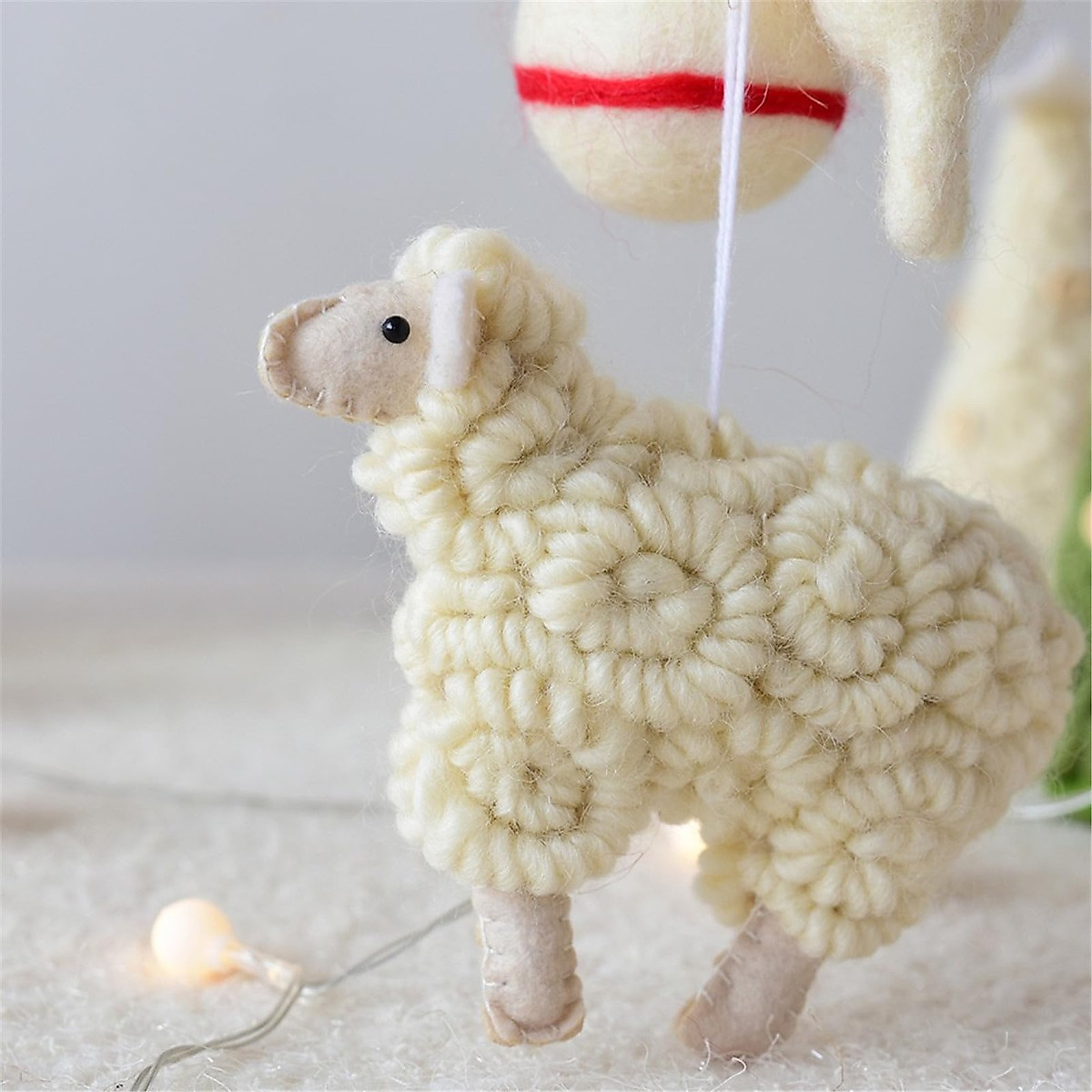 4 Pcs Felt Sheep Christmas Tree Ornaments - Curly Sheep Decorative Hanging Ornaments for Holiday Party - Beige
