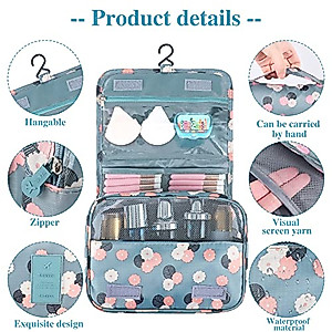 Pengxiaomei Toiletry Bag, Waterproof Hanging Cosmetic Bag Portable Travel Makeup Pouch Multifunction Handle Travel Toiletry Bag Organizer with Hook for Women Girls(Blue)