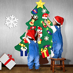 3FT DIY Felt Christmas Tree for Kids with 31pcs Detachable Ornaments,Wall Hanging Xmas Gifts Christmas Decorations with String Light (Batteries Not Included)