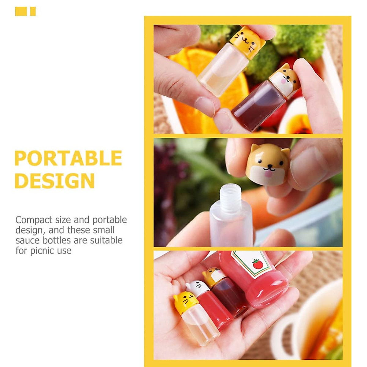 Yardwe 6pcs Condiments Squeeze Bottles with 2pcs Droppers Mini Cartoon Seasoning Sauce Bottle Animal Cap Refillable Vinegar Container Ketchup Honey Sauce Wrapping Tube Dispenser