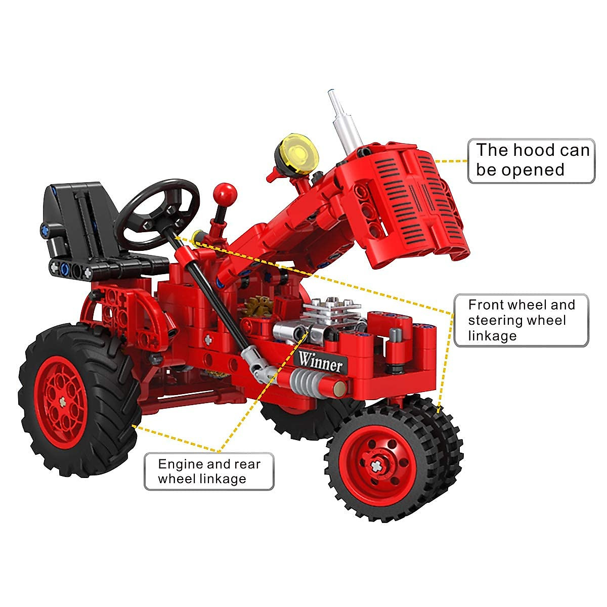 Gynthias 1/12 Classic Farm Tractor Toys Building Blocks Set Endless Fun for Kids with A Collection of Tractor Toys to Building Your Own 302Pcs Classic Red Farm Tractor