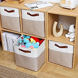 Kerhouze 13 Inch Fabric Storage Cubes Bins Cubby Storage Bins Foldable Cube Organizer Bins Baskets for Organizing with PU Handles for Shelves Nursery